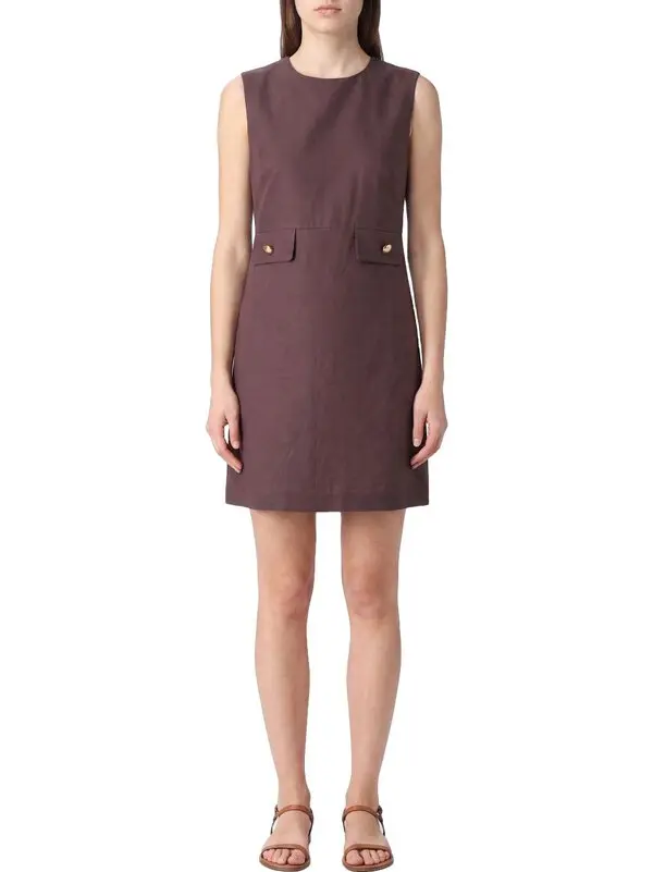 PAROSH P.a.r.o.s.h. Off-the-shoulder Linen Blend Sheath Mini Dress - Brown