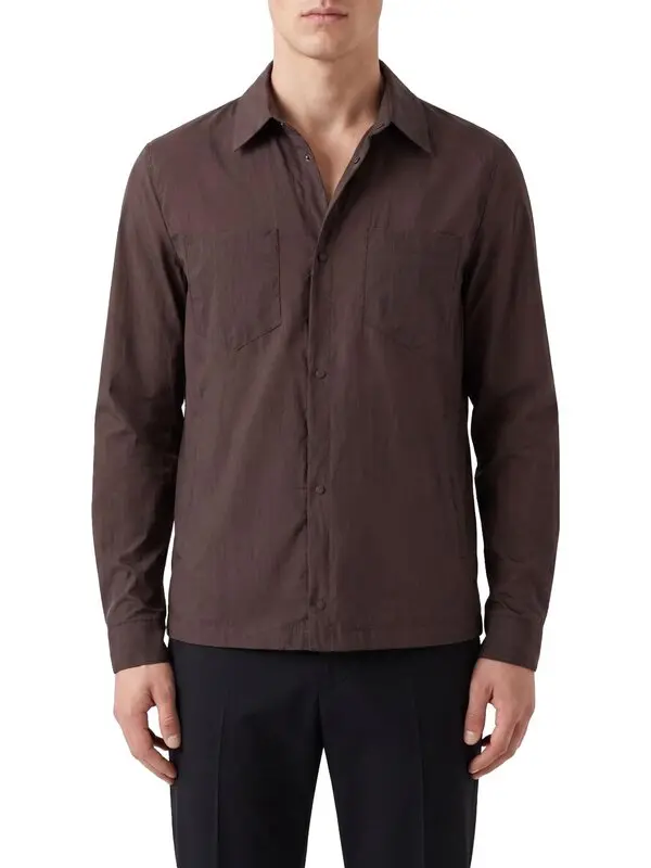Herno Recycled Ripstop Nylon Shirt Jacket With French Collar - Brown