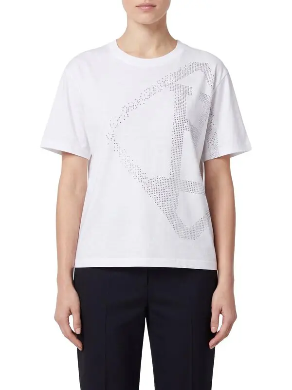 Herno Short-sleeved Cotton T-shirt With Rhinestone Monogram - White