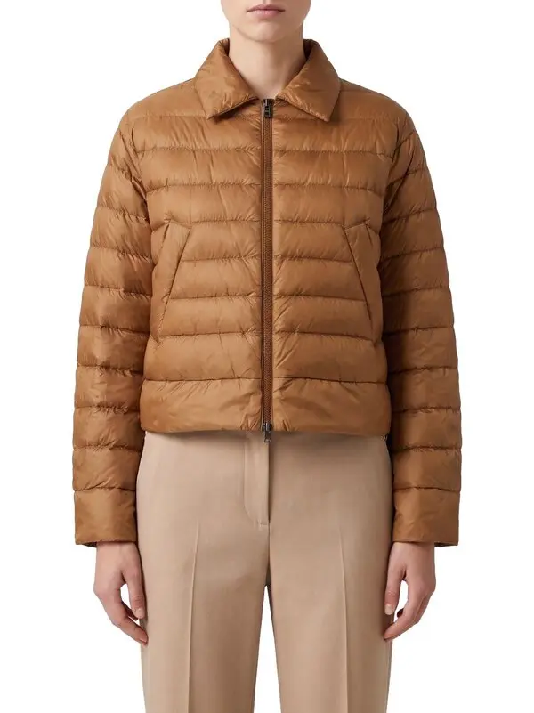Herno Quilted Ultra-light Nylon Short Down Jacket With Classic Collar - Camel