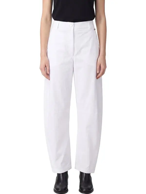 Herno High-waisted Wide-leg Trousers With Belt Loops In Twill - White
