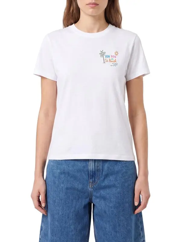 MC2 SAINT BARTH Crew Neck Cotton T-shirt With Slogan Print - White 1
