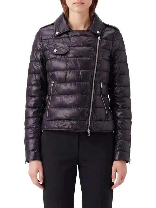 Herno Short Ultra-light Nylon Biker Down Jacket With Asymmetrical Zip - Black