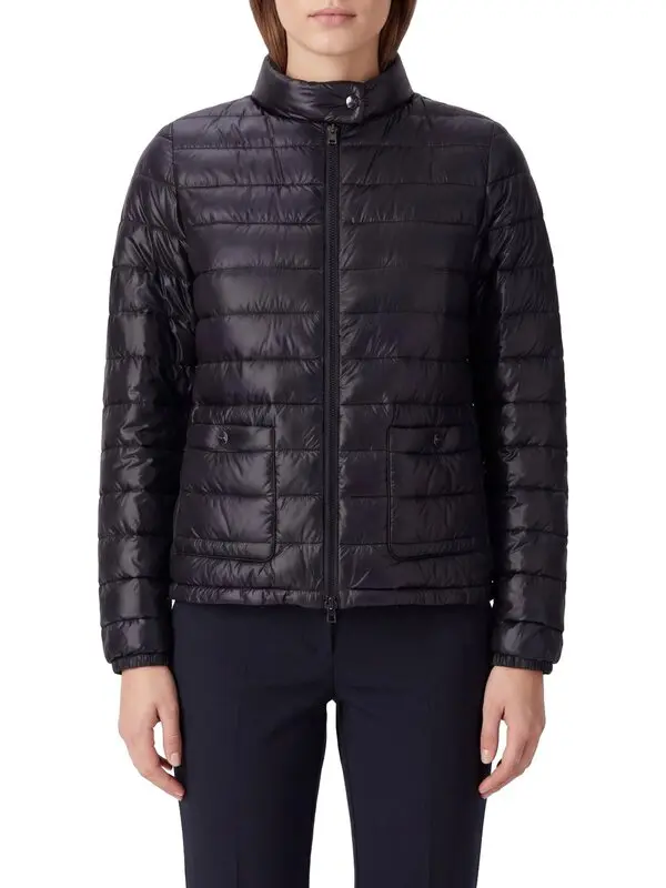 Herno Short Puffer Jacket In Water-repellent Nylon With Biker Collar - Black