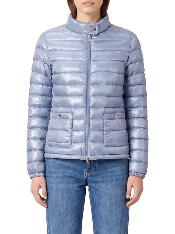 Herno Short Ultralight Nylon Down Jacket With Biker Collar - Gnawed Blue