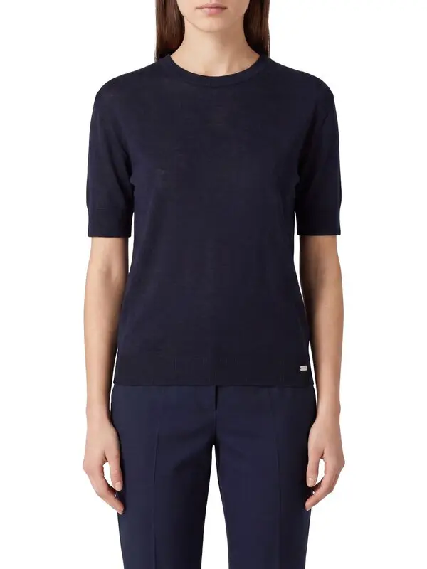 Herno Short-sleeve Crewneck T-shirt In Lyocell And Cotton Blend - Navy