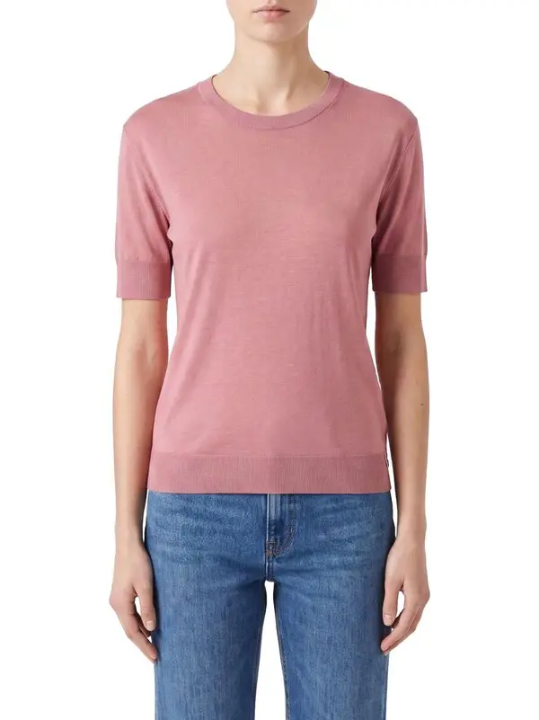 Herno Short-sleeve Crewneck T-shirt In Lyocell And Cotton Blend - Pink