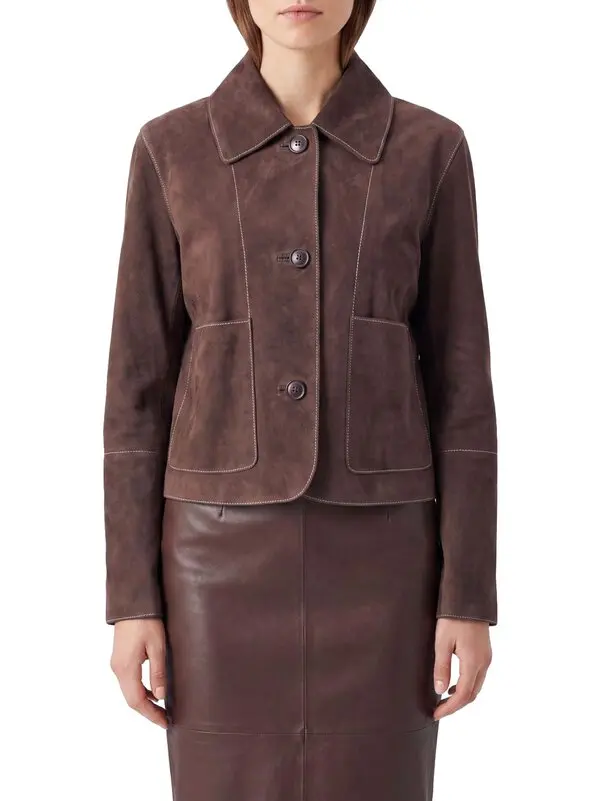 PAROSH P.a.r.o.s.h. Short Suede Leather Jacket With Patch Pockets - Brown