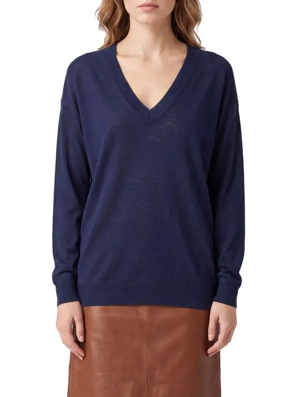 PAROSH P.a.r.o.s.h. V-neck Wool, Silk, And Cashmere Blend Jumper - Blue