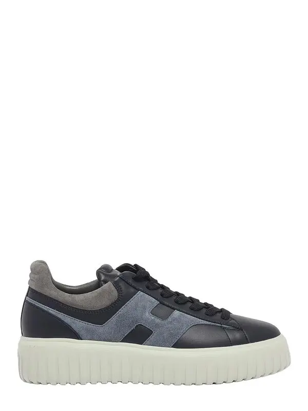 Hogan H-stripes Leather And Suede Platform Sole Trainers - Navy