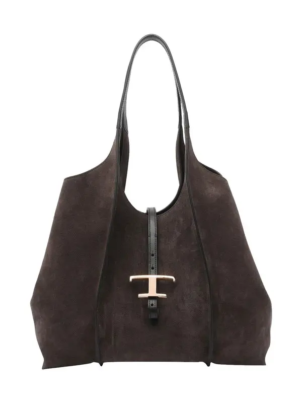 TOD'S Suede Shoulder Bag With Gold Tone Detail - Brown