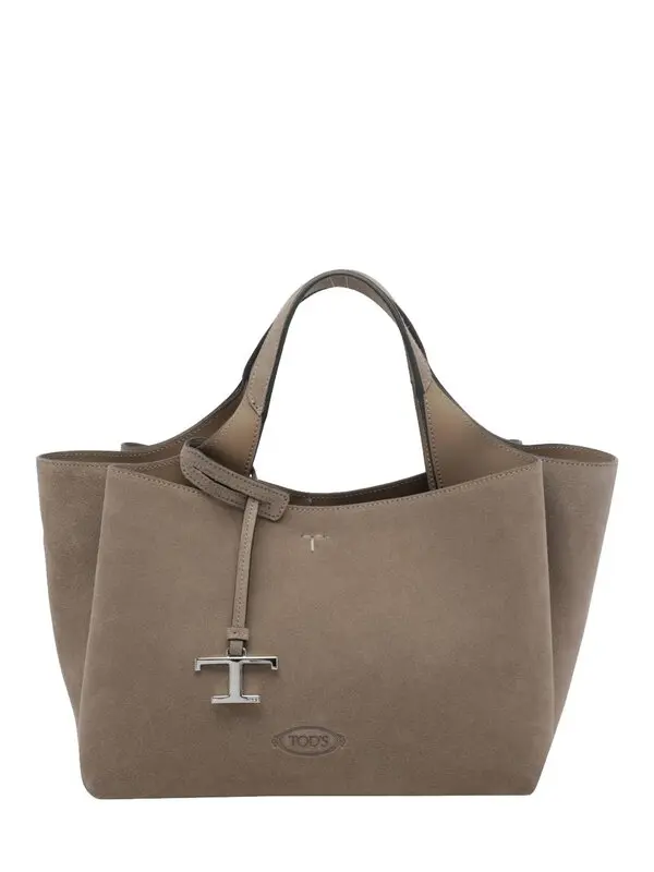 TOD'S Suede Calf Leather Handbag With Removable Shoulder Strap - Beige