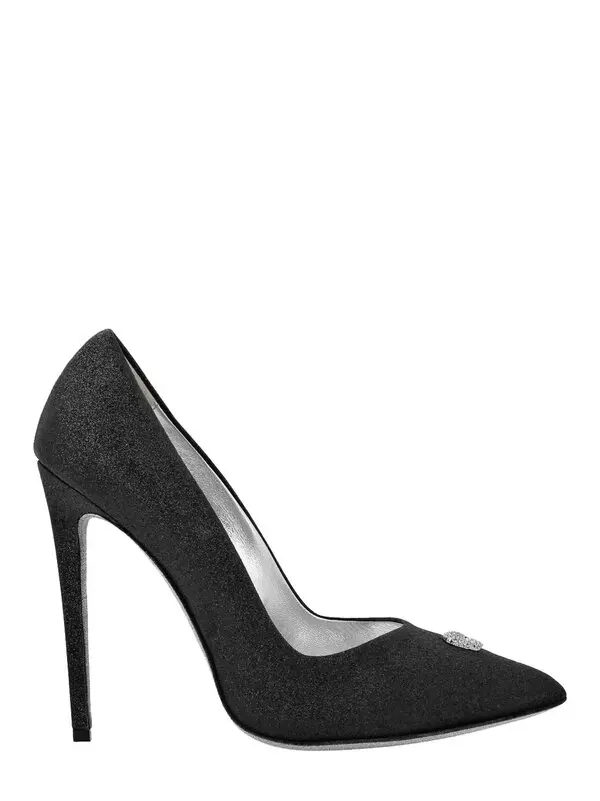 Philipp Plein Glitter Leather Pumps With Skull Embellishment And Stiletto Heel - Black