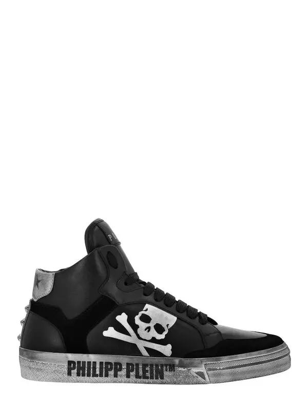 Philipp Plein High-top Skull Sneakers In Leather And Suede - Black