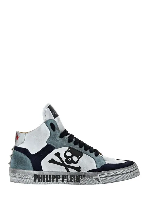 Philipp Plein High-top Skull Sneakers In Leather And Suede - White