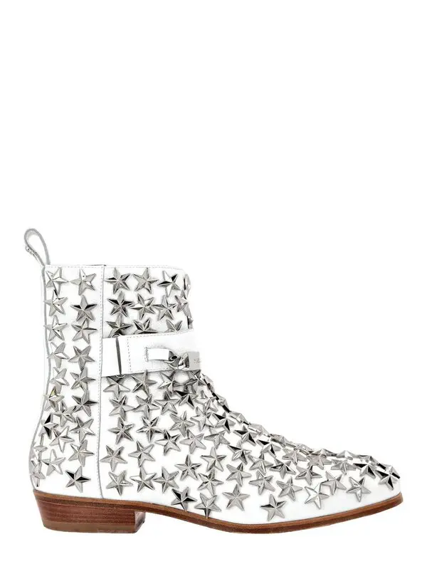 Philipp Plein Embellished Star Leather Ankle Boots - White