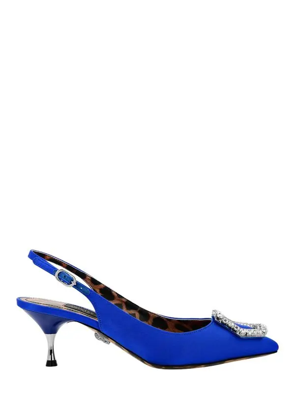 Philipp Plein Satin Slingbacks With Jewel Buckle And Mid Stiletto Heel - Turquoise