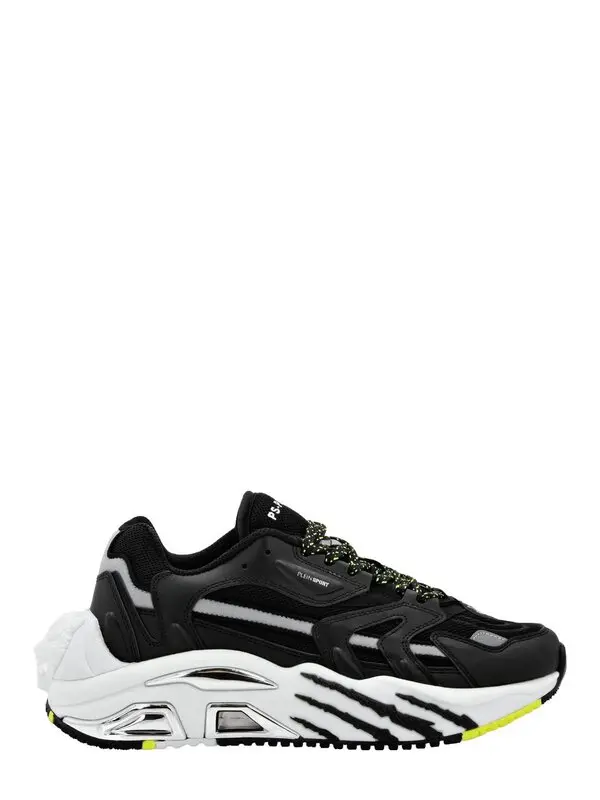 PLEIN SPORT Leather And Mesh Sneakers With Abstract Design - White 1