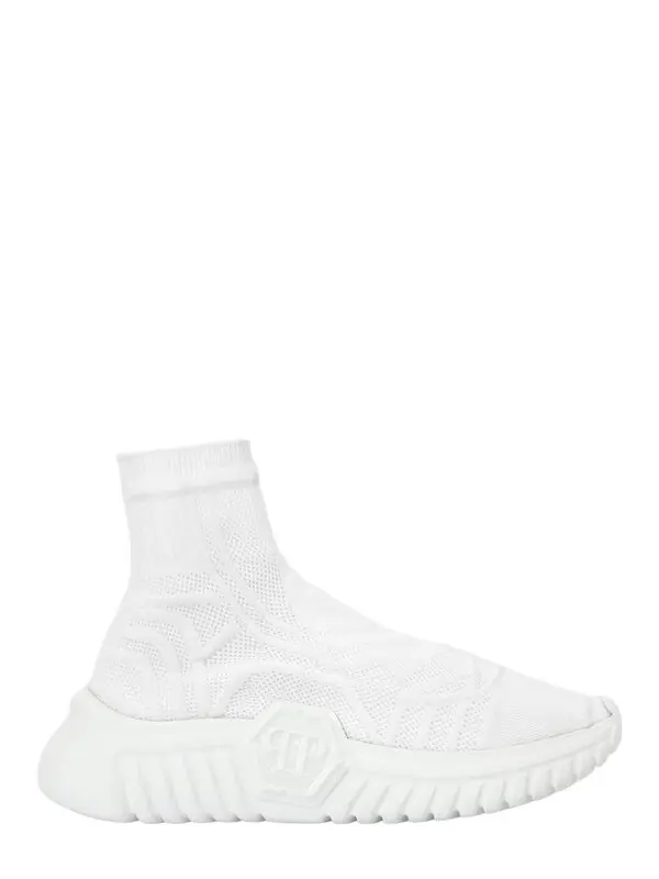 Philipp Plein High-top Knit Sock Sneakers With Chunky Sole - White