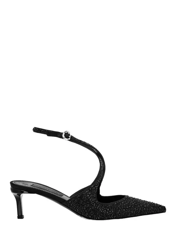 Philipp Plein Embellished Satin Pumps With Ankle Strap - Black