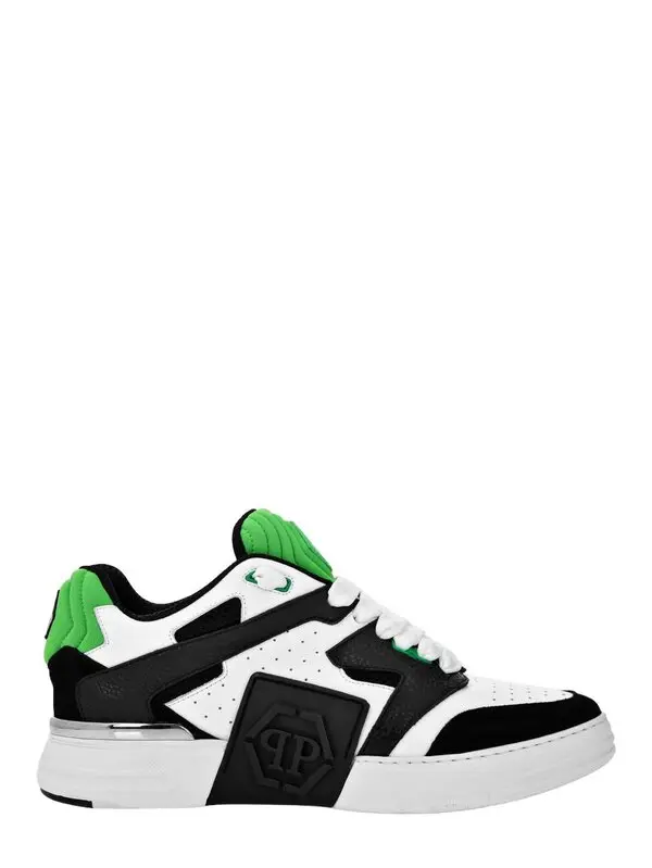 Philipp Plein Phantom Street Leather And Suede Sneakers With Rubber Logo - Black 1