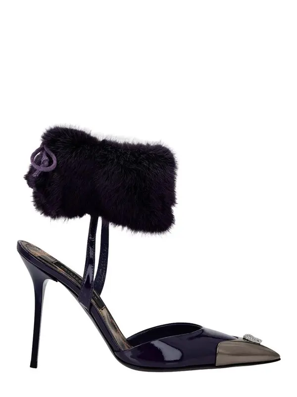 Philipp Plein Patent Leather Slingback Pumps With Skull Detail And Stiletto Heel - Salmon