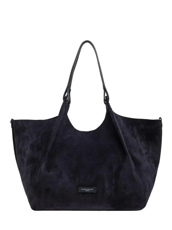 GIANNI CHIARINI Suede Calfskin Leather Shoulder Bag With Double Handle - Black 1