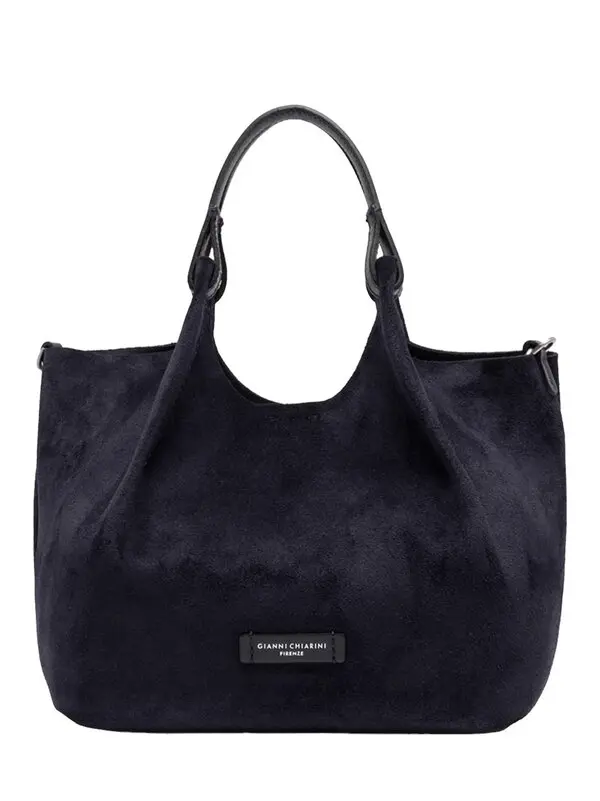 GIANNI CHIARINI Dua Suede Calfskin Handbag With Double Handle - Black 1