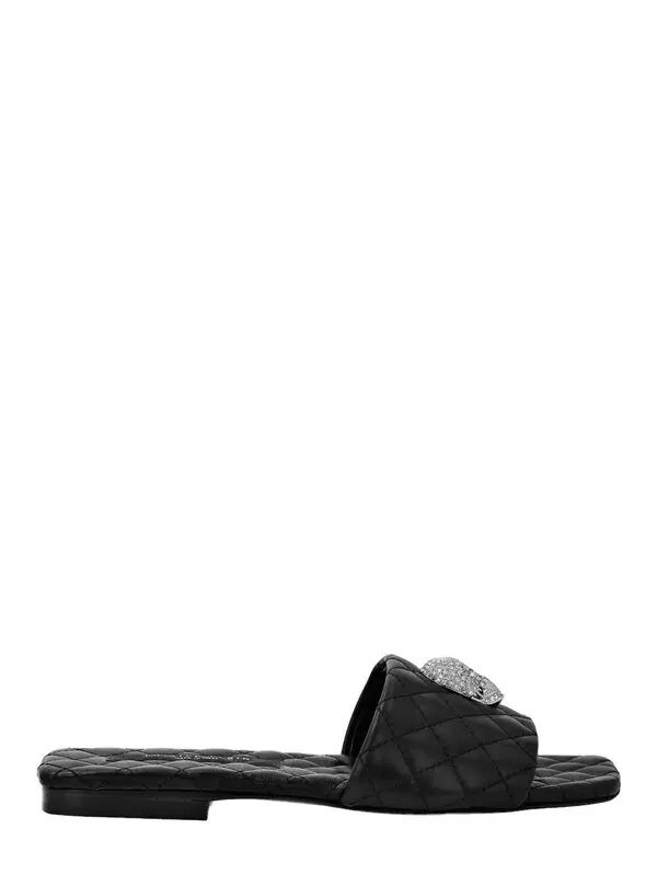 Philipp Plein Quilted Skull Embellished Flat Sandals - Black