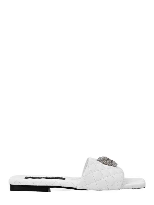 Philipp Plein Quilted Skull Embellished Flat Sandals - White