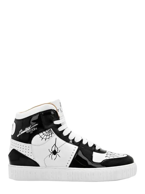 Philipp Plein High Top Sneakers With Spider And Web Detailing - White