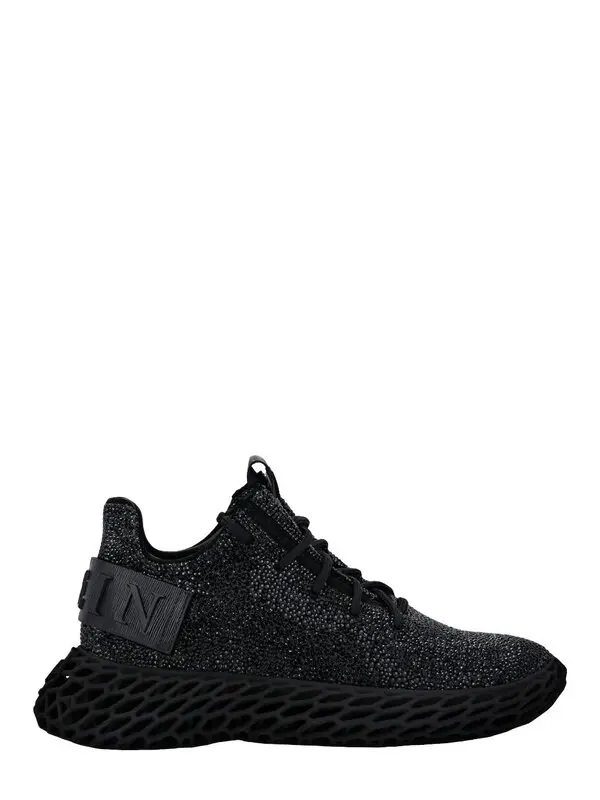 Philipp Plein Skeleton Runner Leather Sneakers With Rhinestone Embellishment - Black