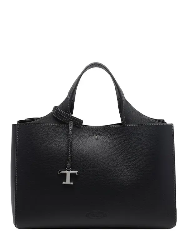 TOD'S Hammered Leather Tote Bag With Double Handle And Shoulder Strap - Black