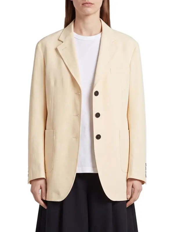Studio Nicholson Single-breasted Linen-blend Blazer With Patch Pockets - White