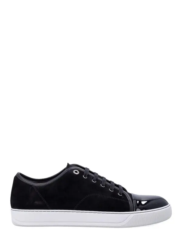 LANVIN Suede Calf Leather Sneakers With Patent Leather Cap Toe - Black