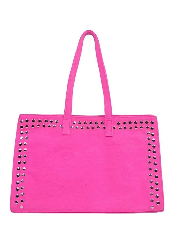 Gimaguas Embroidered Cotton Shopping Bag With Studs And Double Handle - Pink