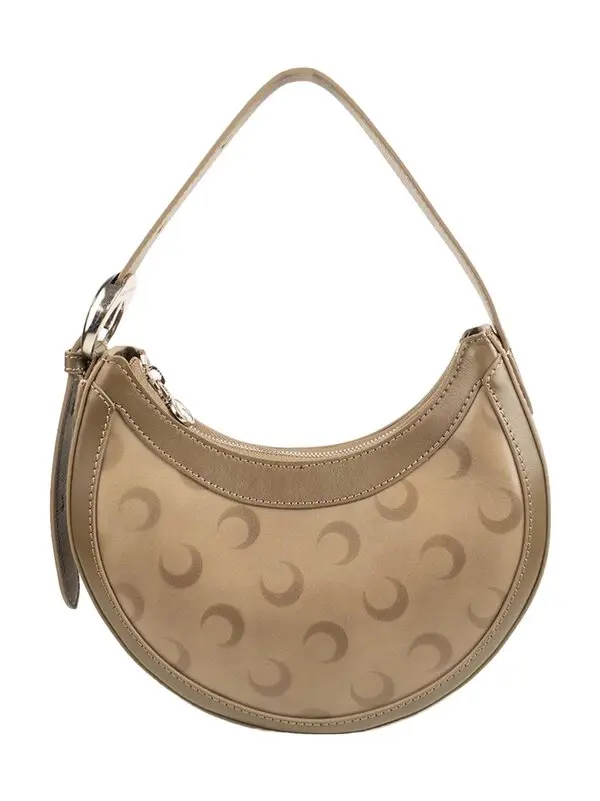 MARINE SERRE Moon Eclips Crescent Moon Monogram Leather Hobo Bag - Beige