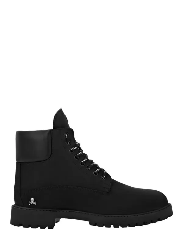 Philipp Plein Smooth Leather Combat Boots With Skull Appliqué And Lug Sole - Black
