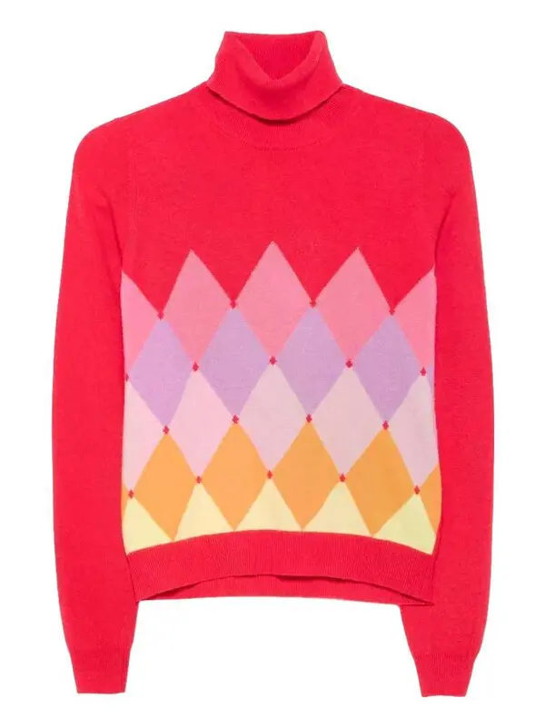 BALLANTYNE Argyle Roll-neck Sweater - Red