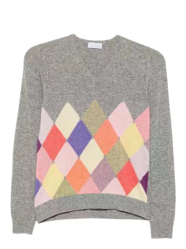 BALLANTYNE Argyle V-neck Sweater - Grey