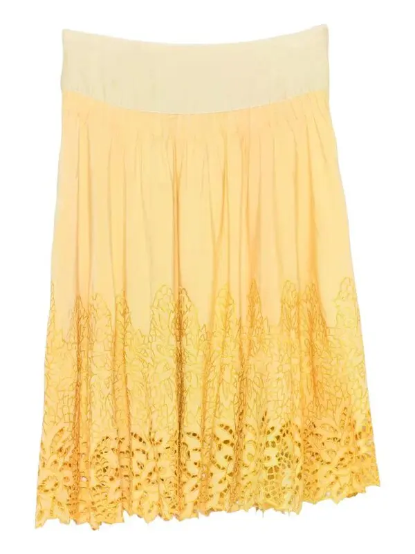 Roberto Cavalli 1990s Lace-trimmed Pleated Skirt - Yellow
