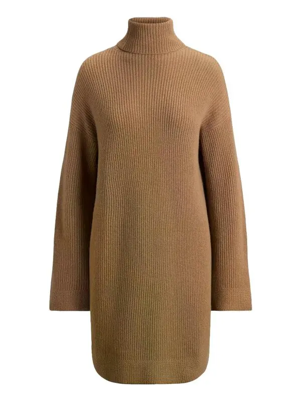 Ralph Lauren Ribbed Knit Turtleneck Mini Dress - Brown