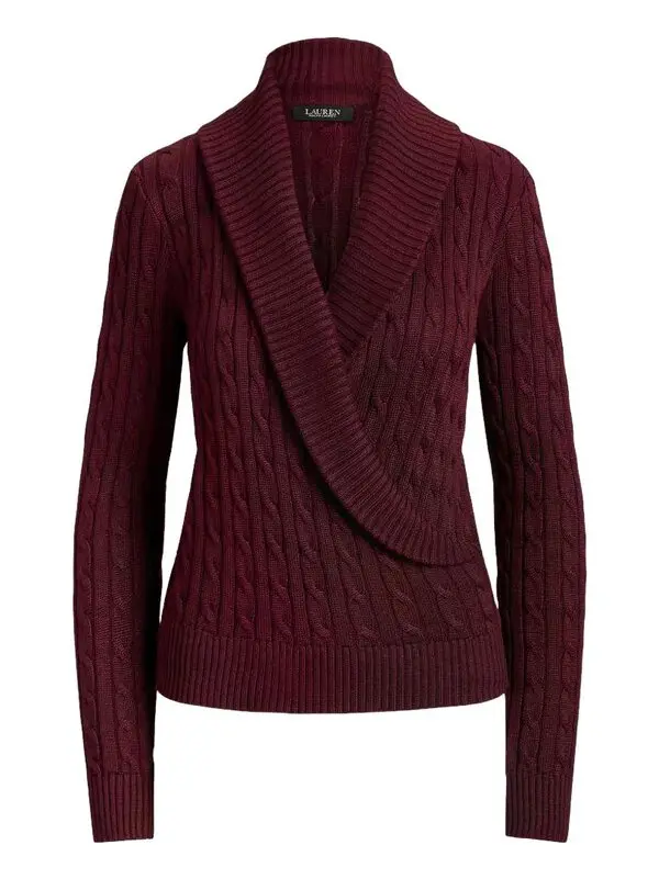 Ralph Lauren Cable Knit Shawl Collar Sweater - Red