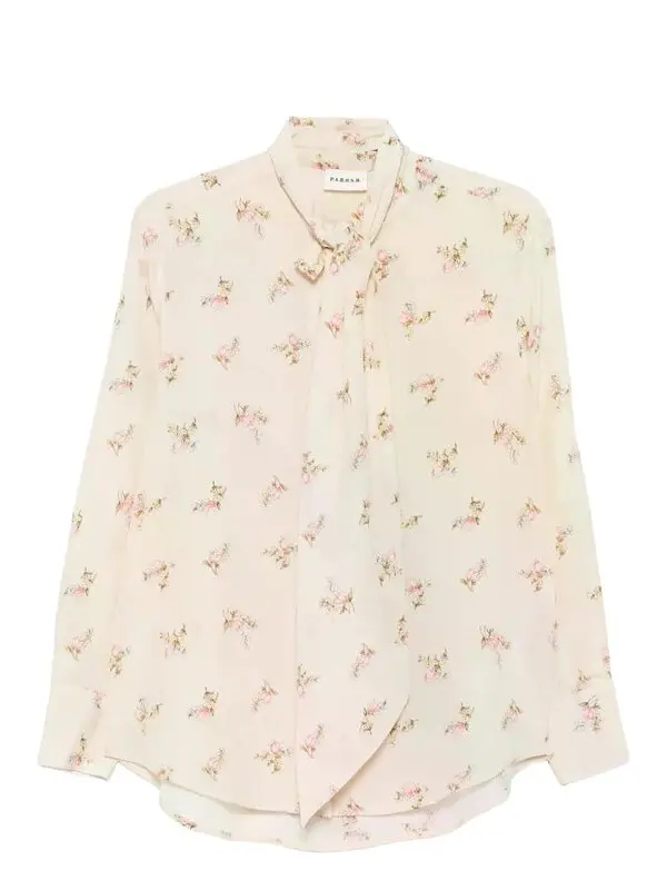 P.a.r.o.s.h Floral Print Pussy-bow Shirt - Neutrals