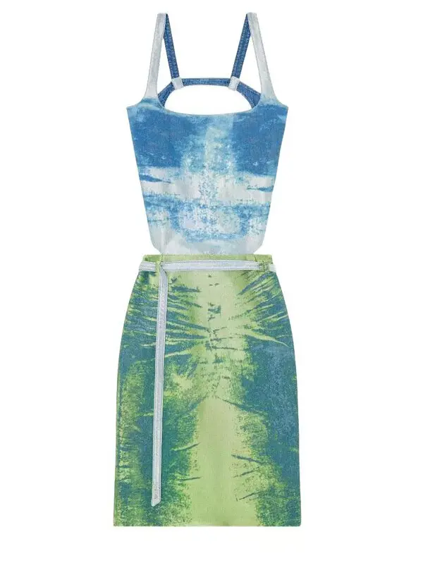 DIESEL® Open-back Apron Dress In Satin Denim - Green