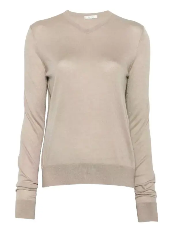 THE ROW V-neck Fine-knit Jumper - Neutrals