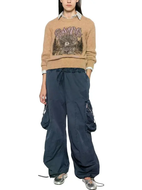 GANNI Graphic Intarsia Crew Neck Sweater - Neutrals