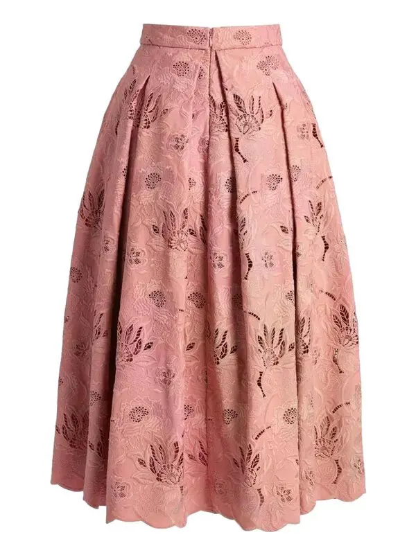 Erdem Floral-cutwork Pleated Skirt - Pink
