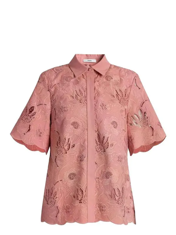 Erdem Short-sleeve Floral Cutwork Shirt - Pink