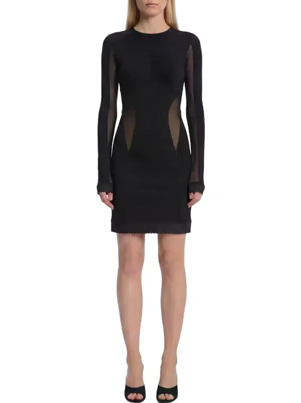 Attico Mini Dress With Sheer Tulle Inserts - Black